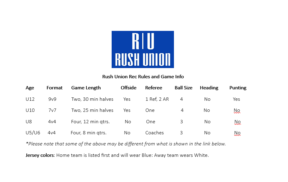 Rush Union Soccer | Rec Schedules